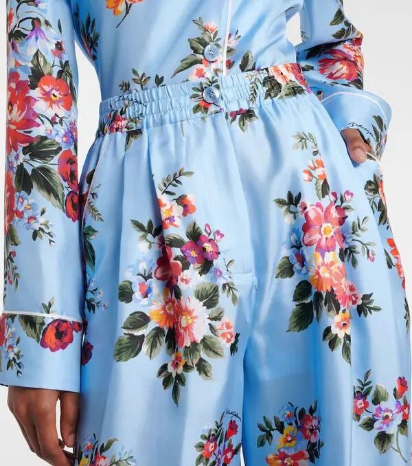 Dolce & Gabbana Floral Silk Wide-leg Trousers - Blue