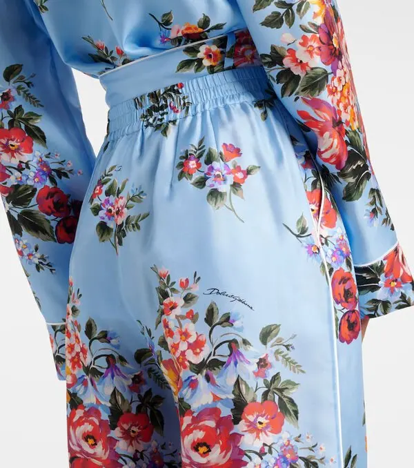 Dolce & Gabbana Floral Silk Wide-leg Trousers - Blue