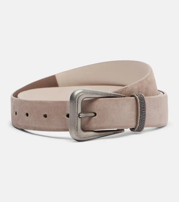 Brunello Cucinelli Suede Belt With Antique Silver Hardware - Brown
