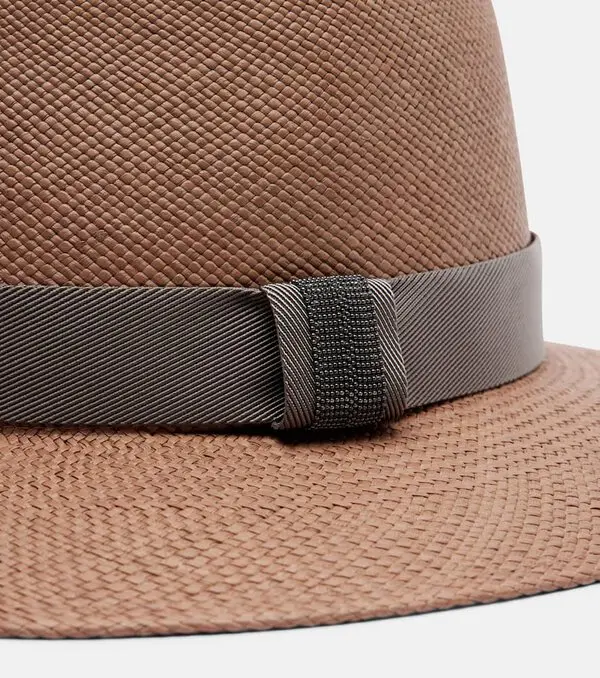 Brunello Cucinelli Straw Fedora Hat - Brown