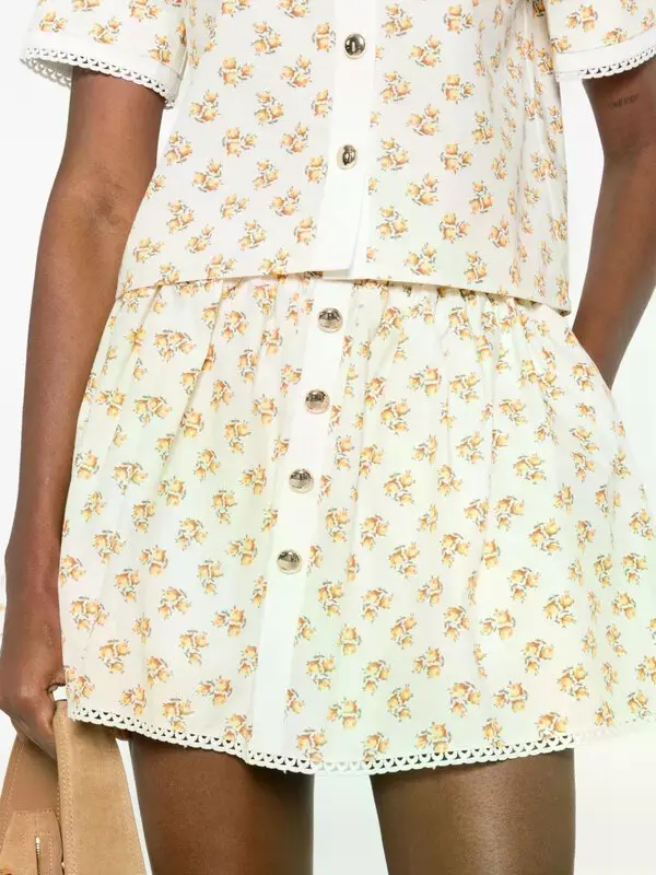 Maje Floral A-line Mini Skirt With Button Detail