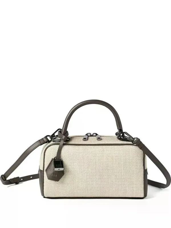 Brunello Cucinelli Explorer Small Boston Bag In Techno Raffia And Leather