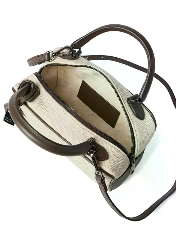 Brunello Cucinelli Explorer Small Boston Bag In Techno Raffia And Leather