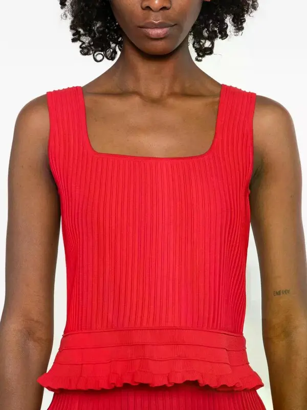 Maje Ruffled Ribbed Knit Top - Red