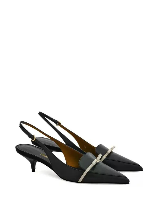 FERRAGAMO Pointed Bow-detail Slingback Pumps - Black