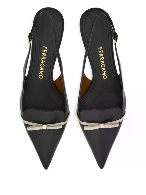 FERRAGAMO Pointed Bow-detail Slingback Pumps - Black