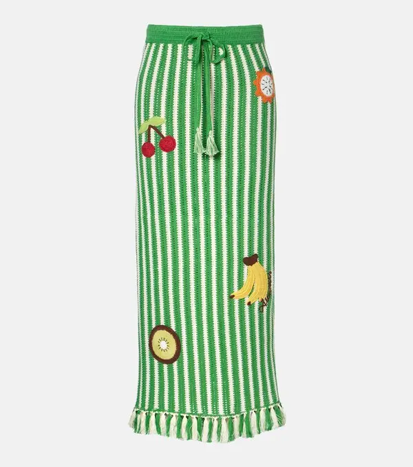 ALEMAIS Alémais Sundae Crochet Embroidered Maxi Skirt - Green