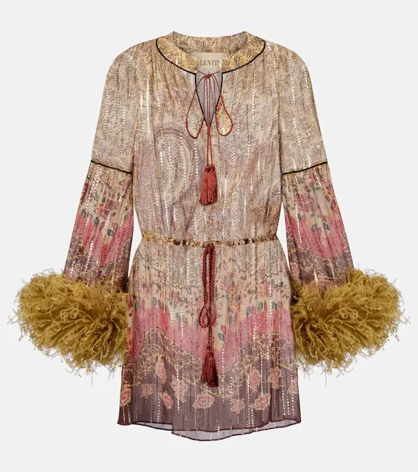 Valentino Garavani Paisley Feather-trimmed Silk-blend Blouse - Multicoloured