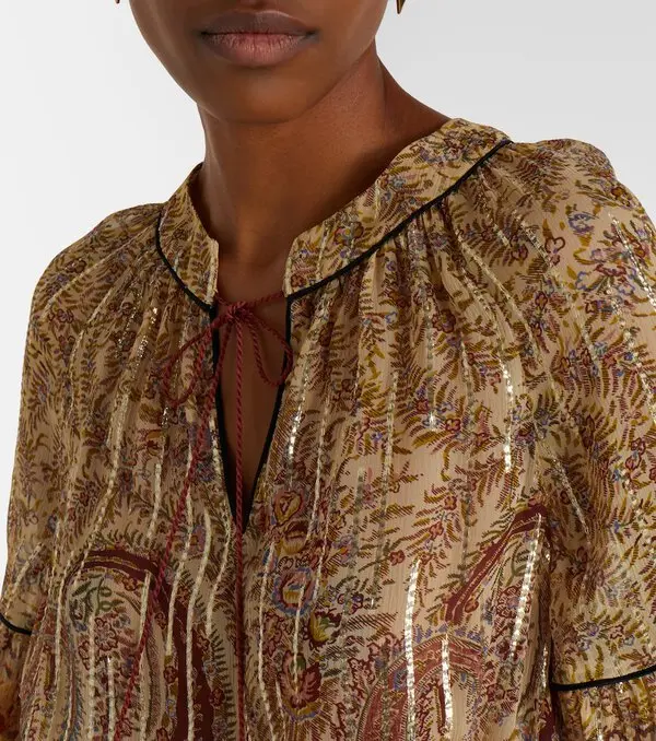 Valentino Garavani Paisley Feather-trimmed Silk-blend Blouse - Multicoloured