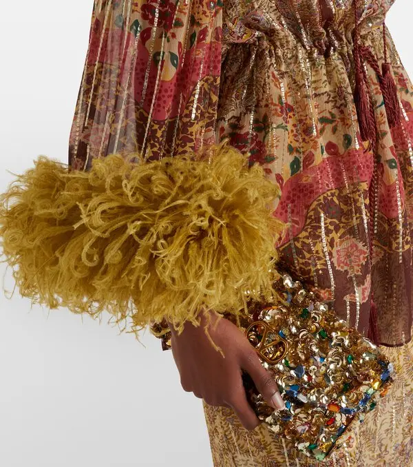 Valentino Garavani Paisley Feather-trimmed Silk-blend Blouse - Multicoloured