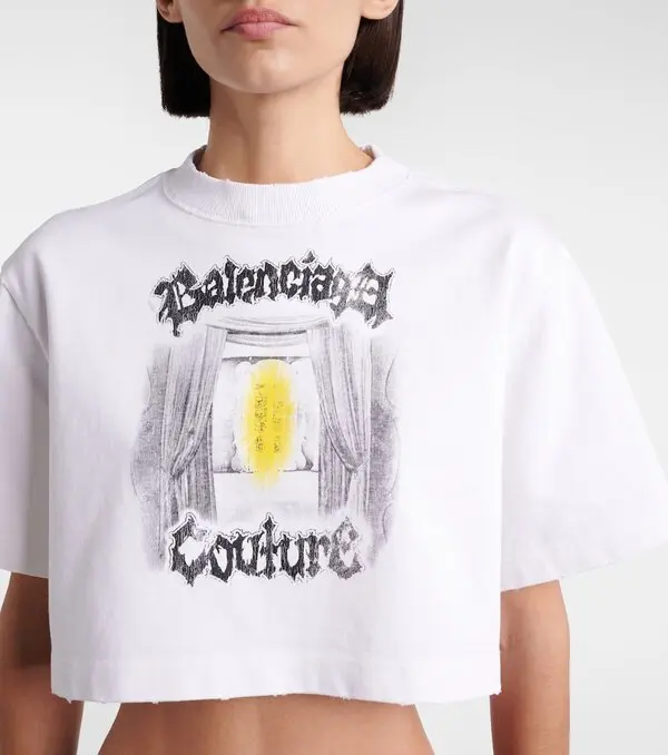 Balenciaga Cropped Cotton Jersey T-shirt
