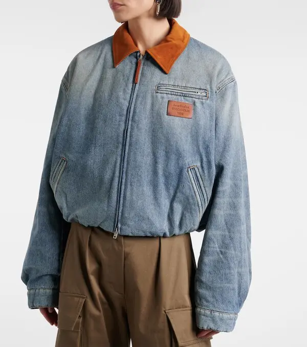 Acne Studios Okra Suede-trimmed Denim Blouson Jacket - Blue