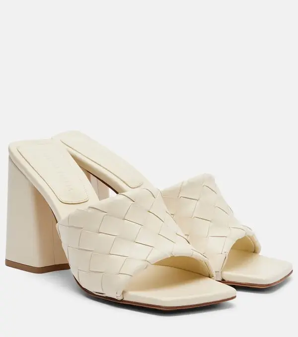 Bottega Veneta Parco 90 Intrecciato Leather Mules - White