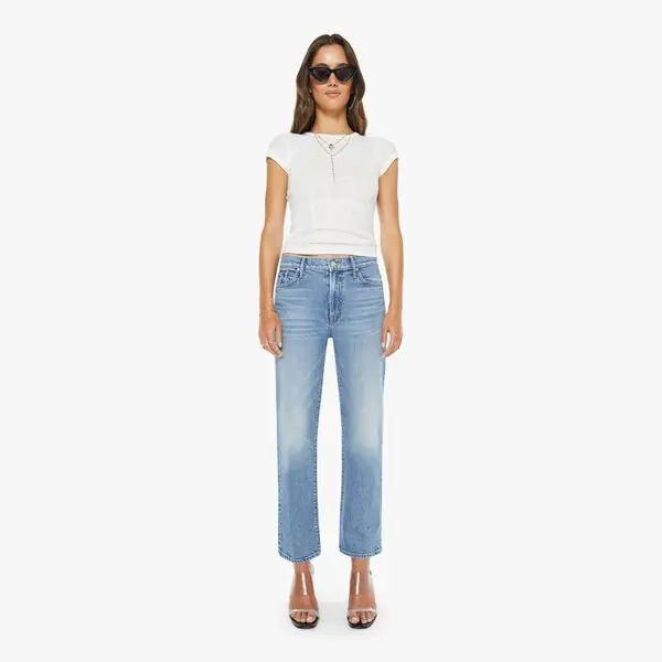 MOTHER The Kick It Ankle Birds Gone Wild Jeans - Light Blue