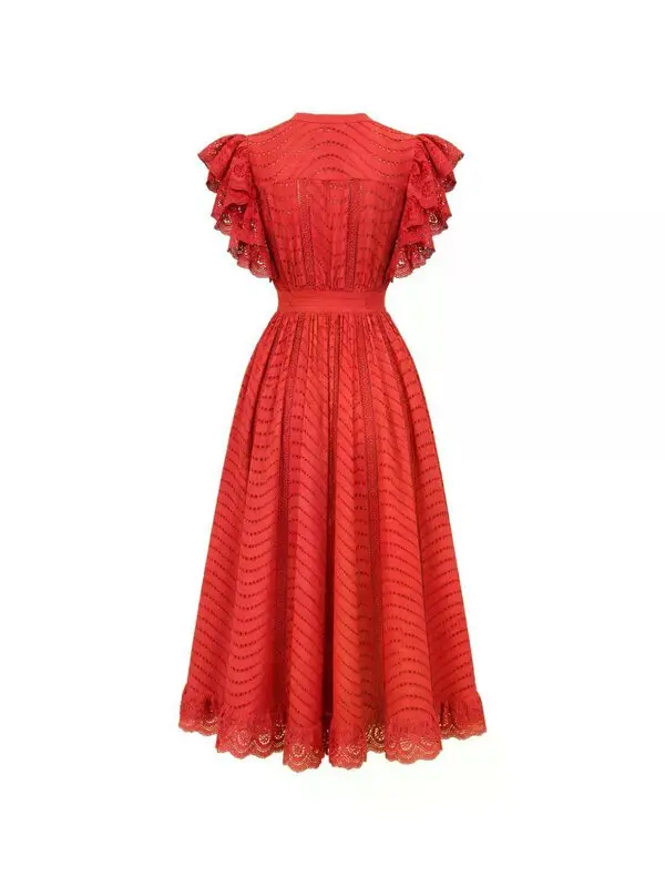 Olga Ruffled V-neck Midi Dress