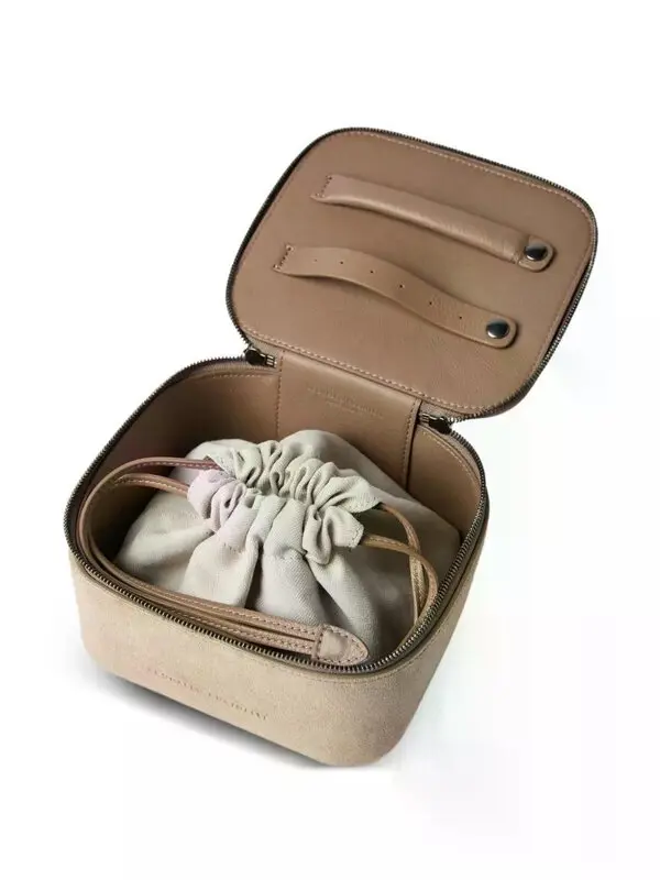 Brunello Cucinelli Suede Jewelry Box With Shiny Zipper Pull