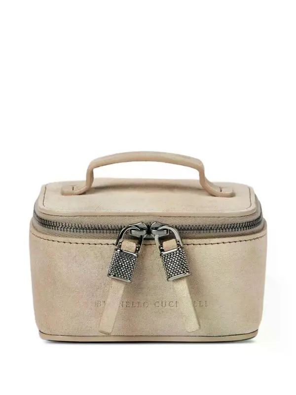 Brunello Cucinelli Suede Small Jewelry Box With Shiny Zipper Pull - Neutrals