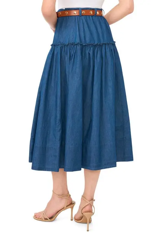 CECE DUPRAZ Tiered Belted Denim Midi Skirt