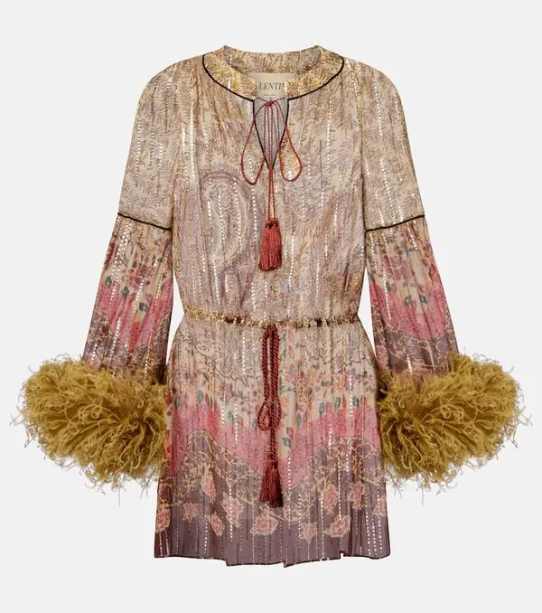 Valentino Garavani Paisley Feather-trimmed Silk Blend Blouse - Multicoloured