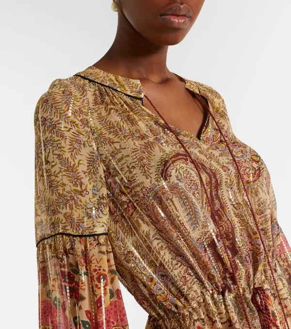 Valentino Garavani Paisley Feather-trimmed Silk Blend Blouse - Multicoloured