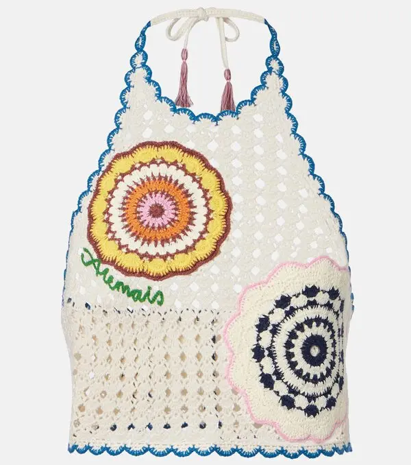 ALEMAIS Elma Crochet Embroidered Cotton Crop Top - Multicoloured