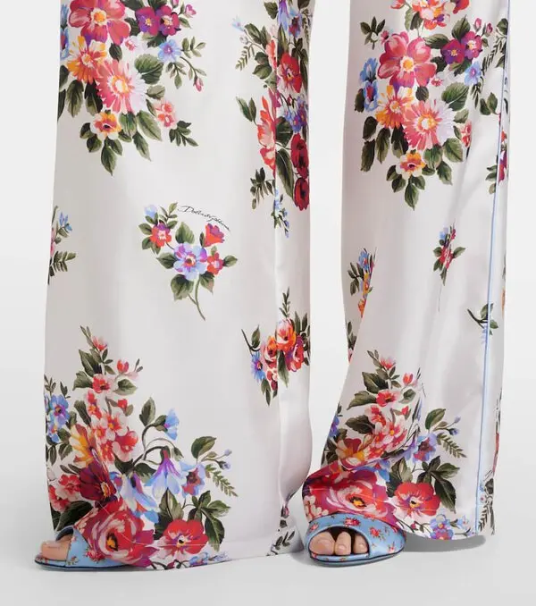 Dolce & Gabbana Floral Silk Wide-leg Pants