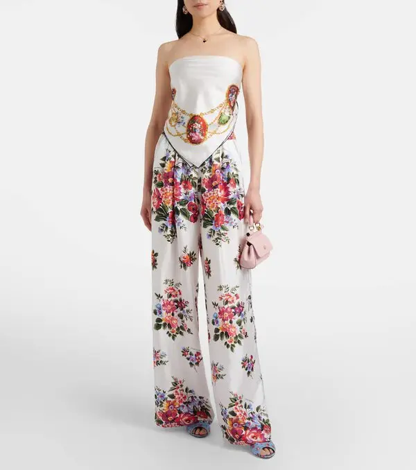 Dolce & Gabbana Floral Silk Wide-leg Pants