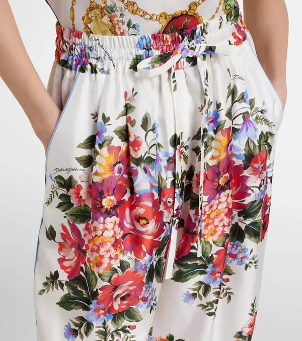 Dolce & Gabbana Floral Silk Wide-leg Pants