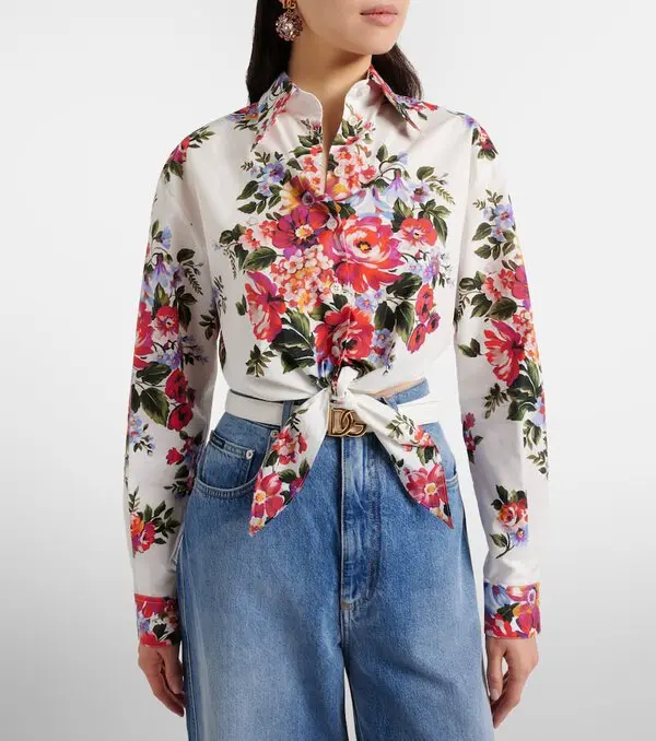 Dolce & Gabbana Floral Cropped Cotton Shirt - Multicoloured