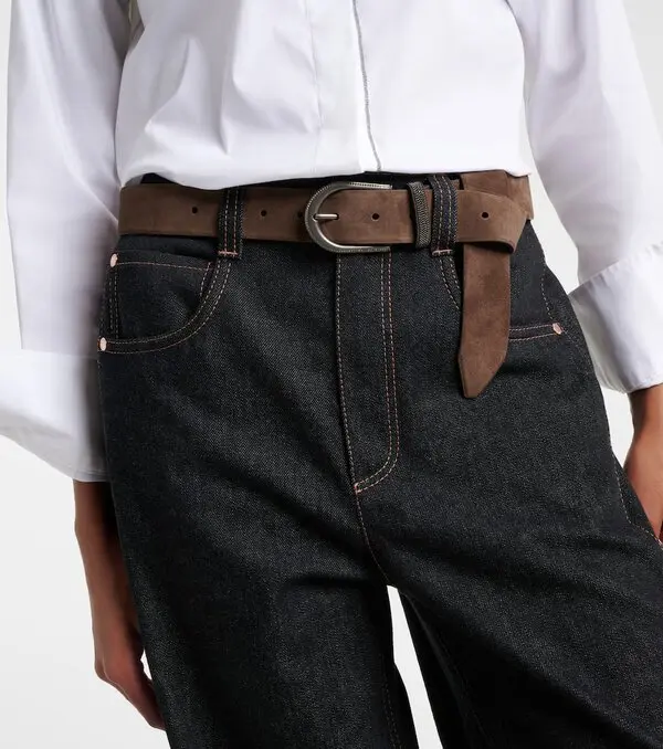 Brunello Cucinelli Suede Belt With Embellished Detail - Brown