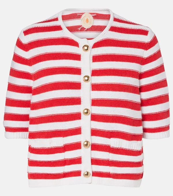 Jardin Des Orangers Striped Cotton And Cashmere Cardigan - Red