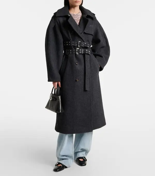 GANNI Belted Wool-cashmere Blend Coat