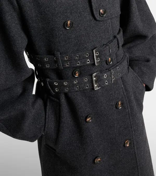 GANNI Belted Wool-cashmere Blend Coat