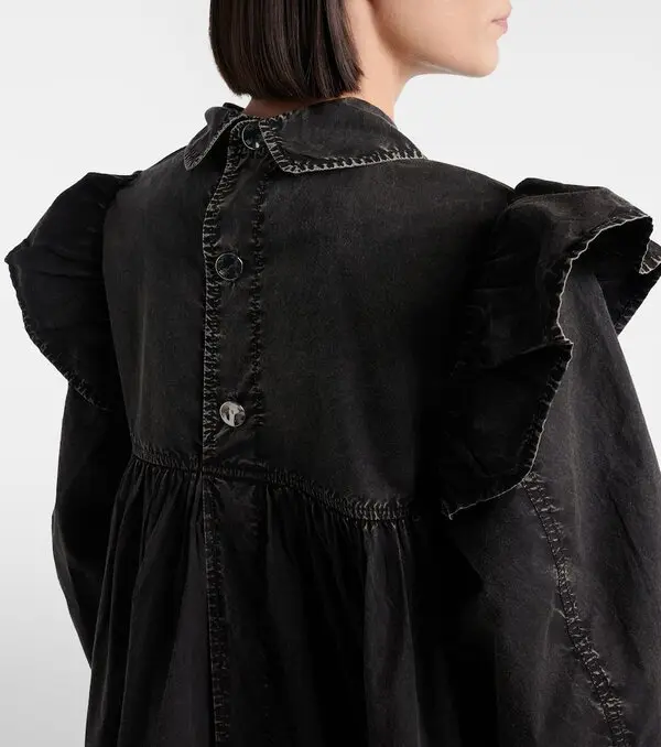 GANNI Ruffled Cotton Minidress - Black