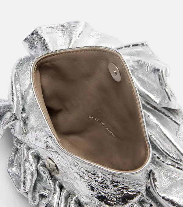 Dries Van Noten Ruffled Metallic Leather Clutch - Silver