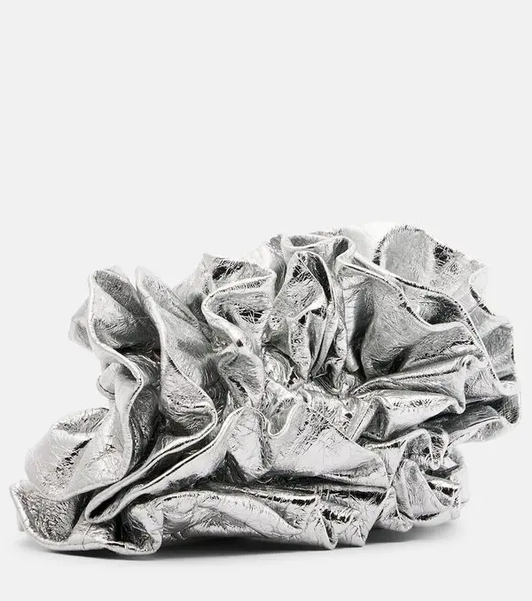 Dries Van Noten Ruffled Metallic Leather Clutch - Silver