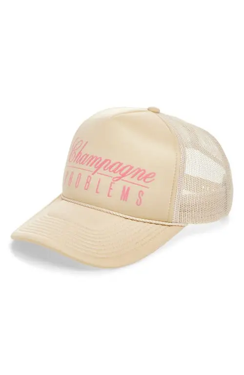 LOCAL BEACH Champagne Problems Trucker Hat - Khaki/pink
