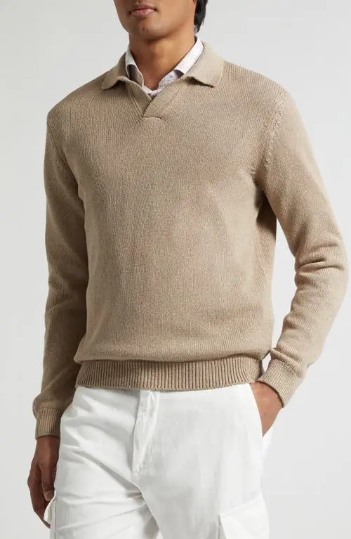 Eleventy Cotton And Silk Polo Sweater