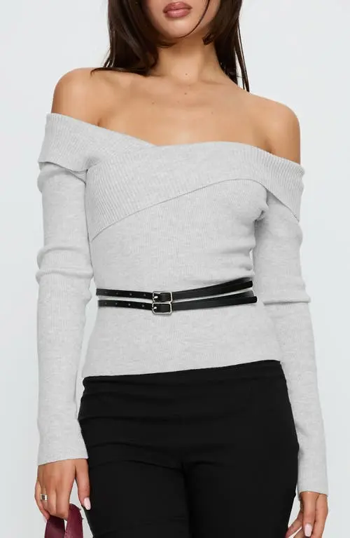 Princess Polly Off-the-shoulder Belted Sweater - Grey