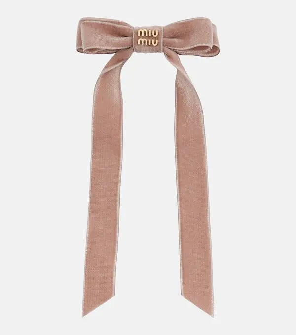 Miu Miu Logo Velvet Bow Hair Clip - Pink