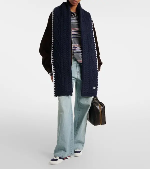 Miu Miu Cable-knit Wool And Cashmere Scarf