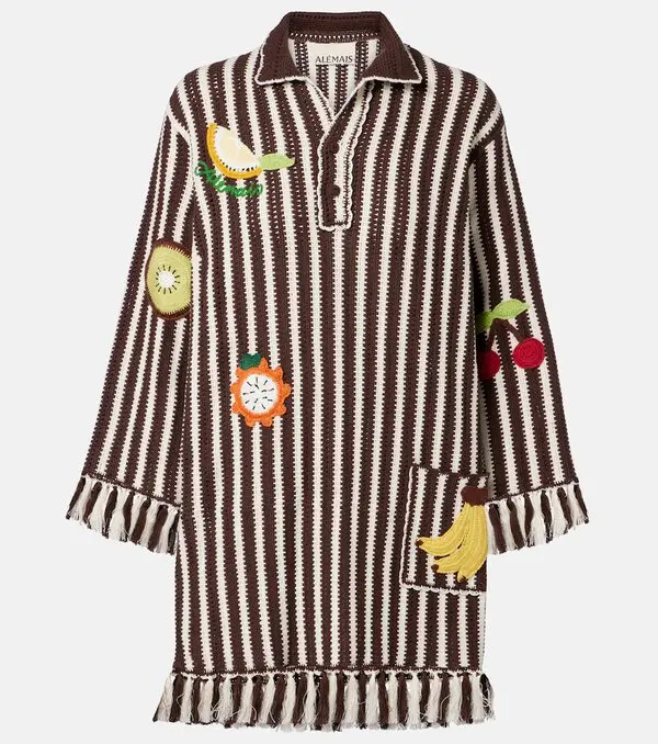 ALEMAIS Alémais Sundae Crochet Embroidered Cotton Kaftan - Brown