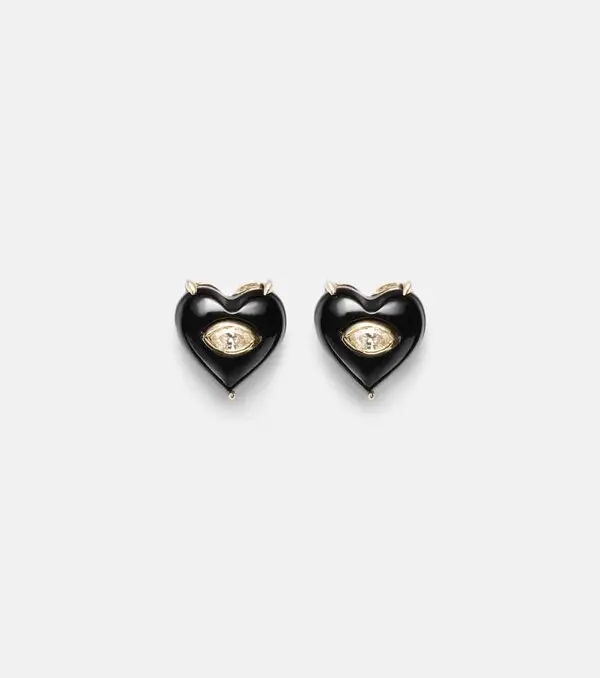 SYDNEY EVAN 14kt Yellow Earrings With Diamonds And Onyx - Gold