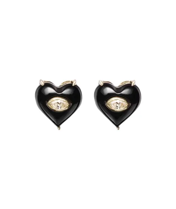 SYDNEY EVAN 14kt Yellow Earrings With Diamonds And Onyx - Gold