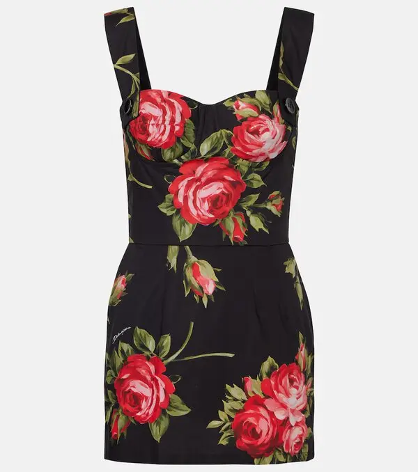 Dolce & Gabbana Floral Cotton Mini Dress - Black