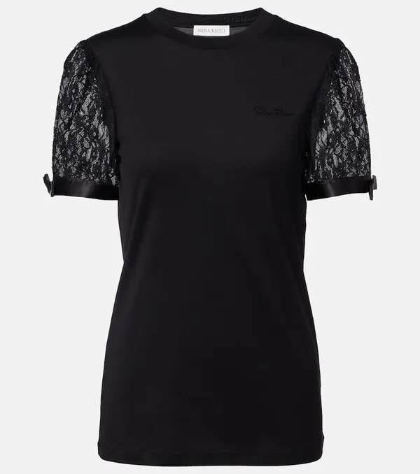 Nina Ricci Lace-trimmed Cotton Jersey T-shirt - Black