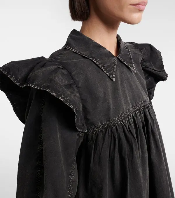 GANNI Ruffled Cotton Mini Dress