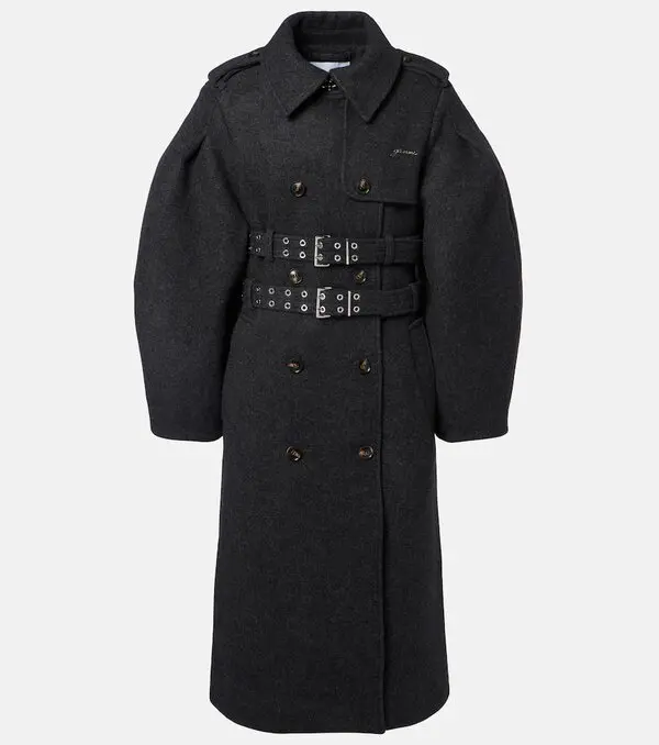 GANNI Belted Wool-cashmere Coat - Grey