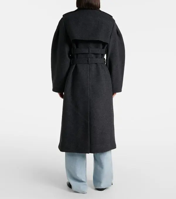GANNI Belted Wool-cashmere Coat - Grey
