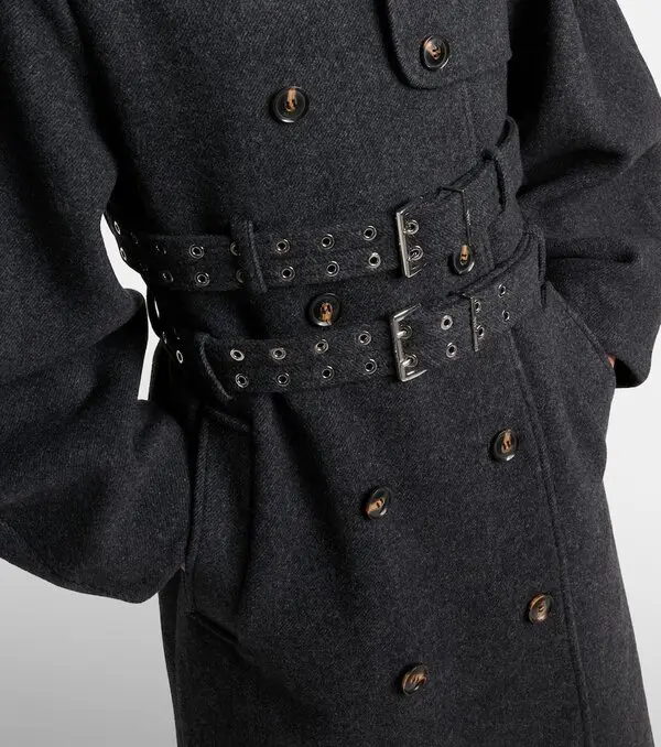 GANNI Belted Wool-cashmere Coat - Grey